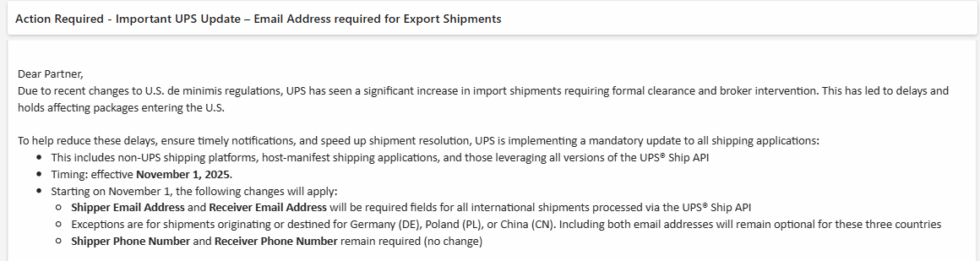 Populate Email Addresses for New UPS Shipping Requirement